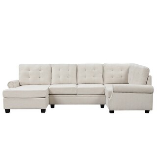 Modern 120" Linen Fabric U-Shaped Sectional Sofa with Comfortable Cushions - Bed Bath & Beyond ...